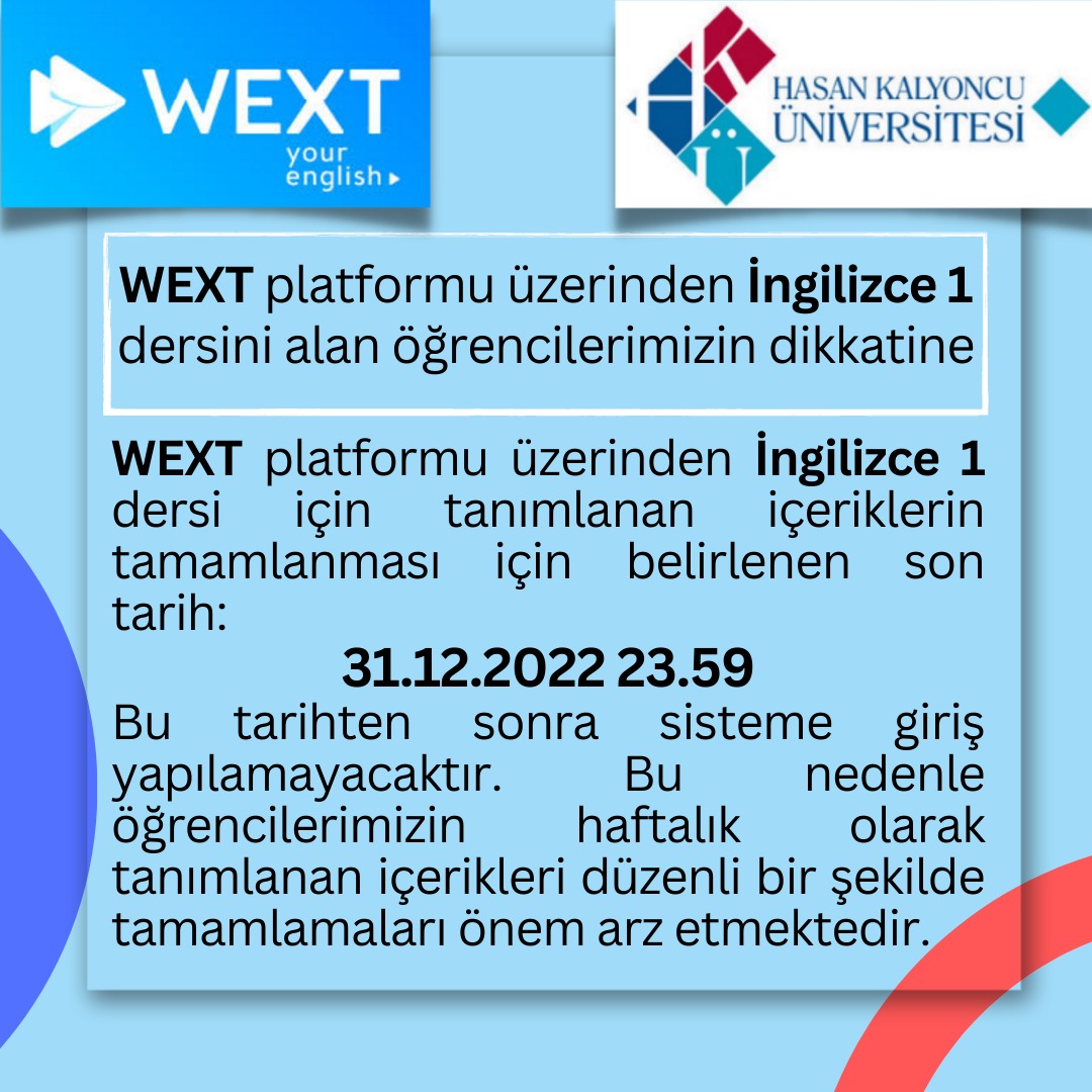 İngilizce I Dersi WEXT Programı Hk.(Önemli) | Hukuk Fakültesi | Hasan ...